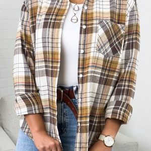Private Label | Tops | Oversized Long Sleeve Fall Flannel Tan | Poshmark